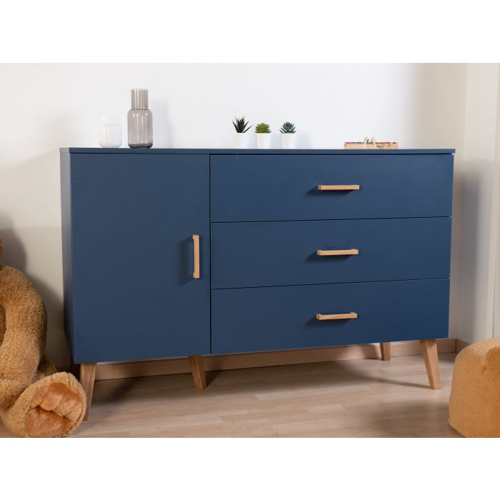 Cómoda Bold Blue con 3 Cajones + Puerta + Cambiador - Shopmami